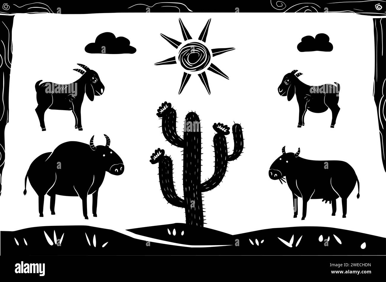 Northeastern Brazil animal icon set. Vectors in woodcut style Stock ...