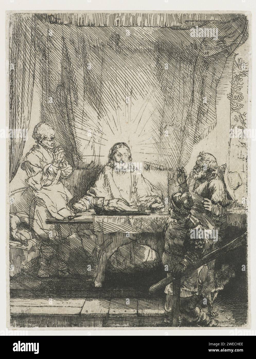 Christ at Emmaus: The Larger Plate, Rembrandt van Rijn, 1654 print paper etching / drypoint the ...