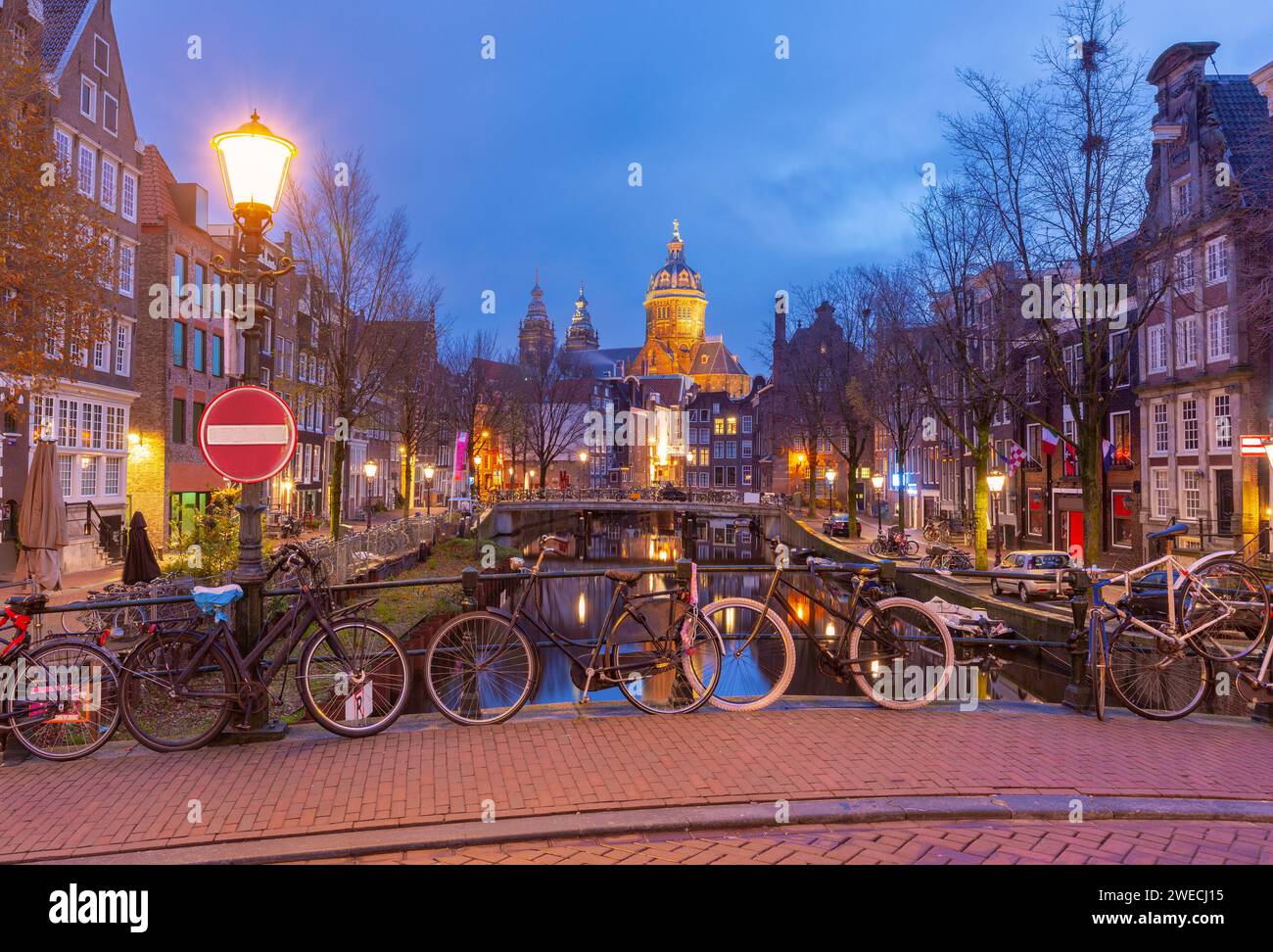 Canal De Wallen, famous red-light district in the twilight, Amsterdam ...