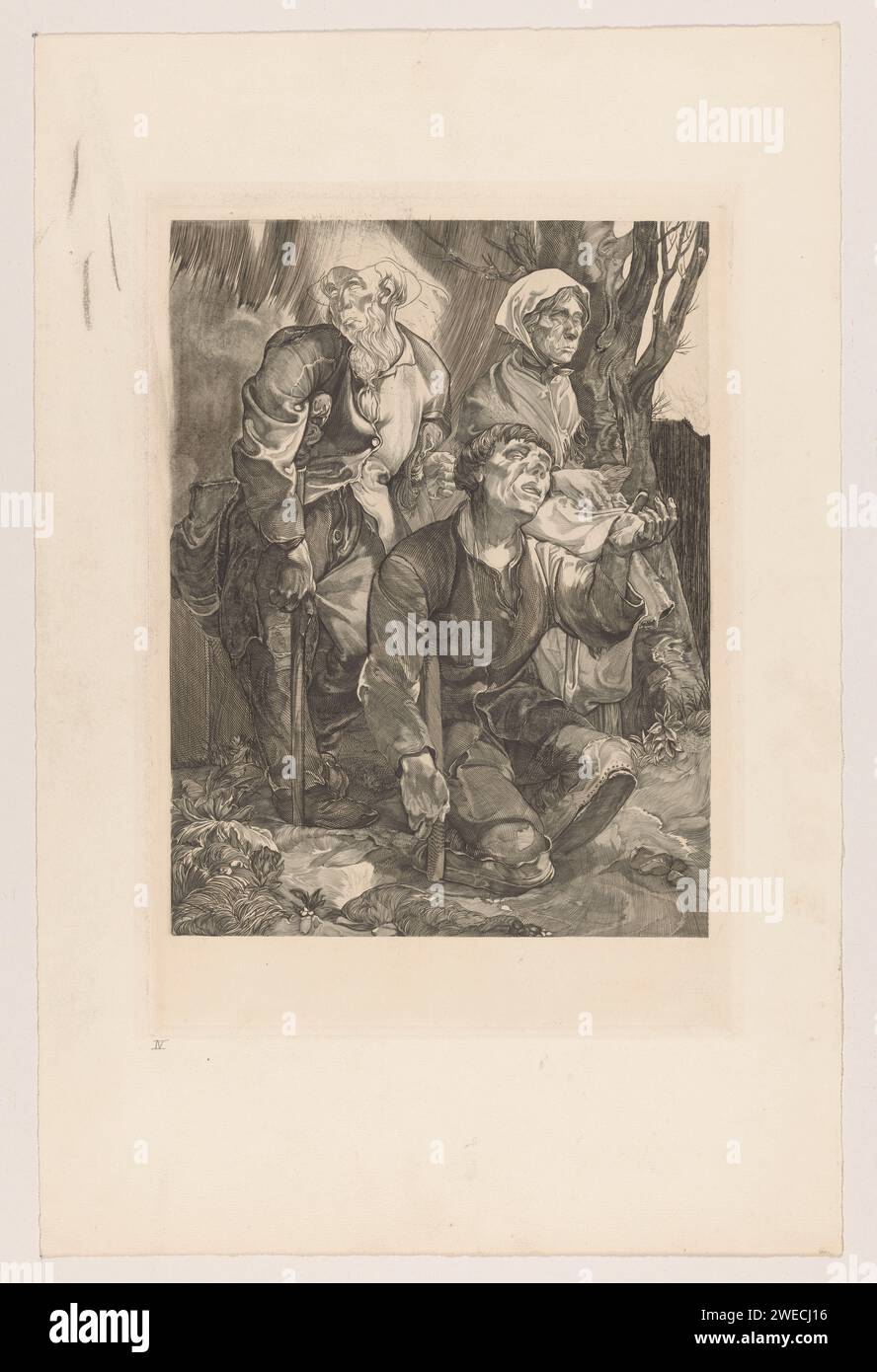 Three beggars near a tree, Johannes Josephus Aarts, 1881 - 1934 print ...