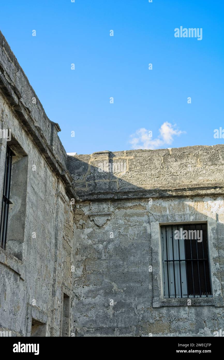 Coquina stone walls of Castillo de San Marcos fortification in St ...