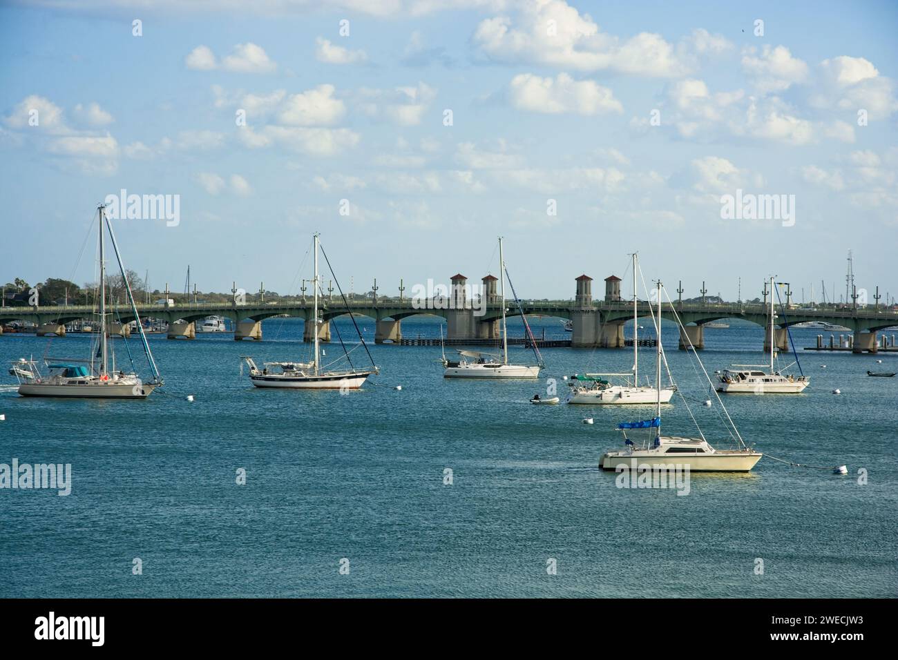 Sailboats moored in waters of Matanzas river at St Augustine Florida ...