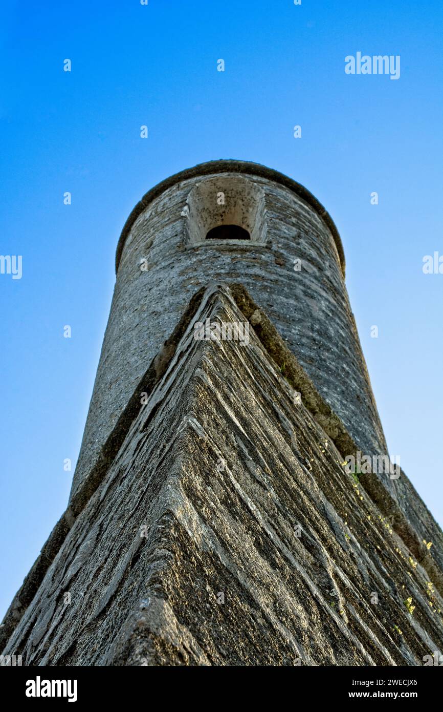 Acute corner of coquina stone bastion walls of Castillo de San Marcos ...
