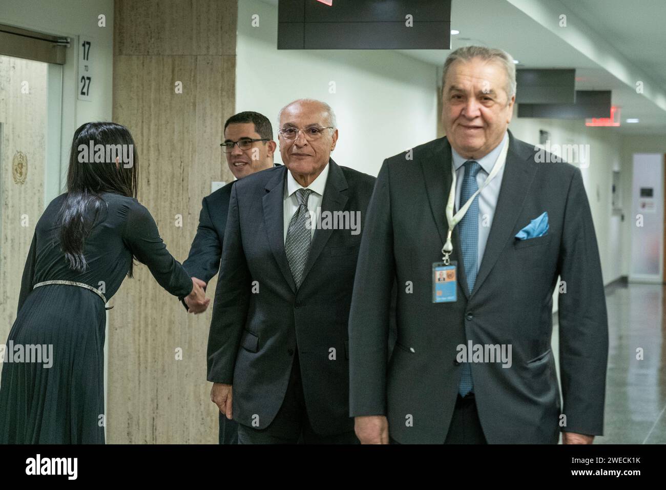 Minister of Foreign Affairs of Algeria Ahmed Attaf (C) walks in hallway ...