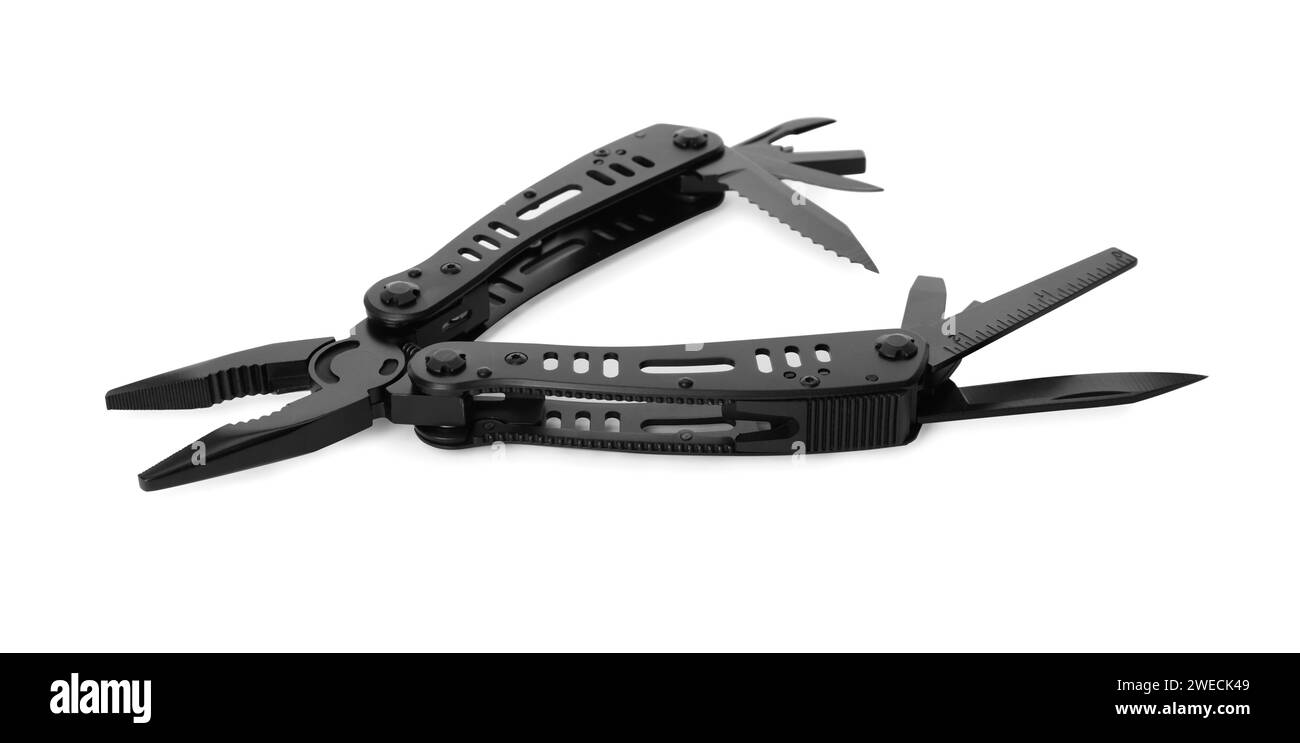 Compact portable black multitool isolated on white Stock Photo - Alamy