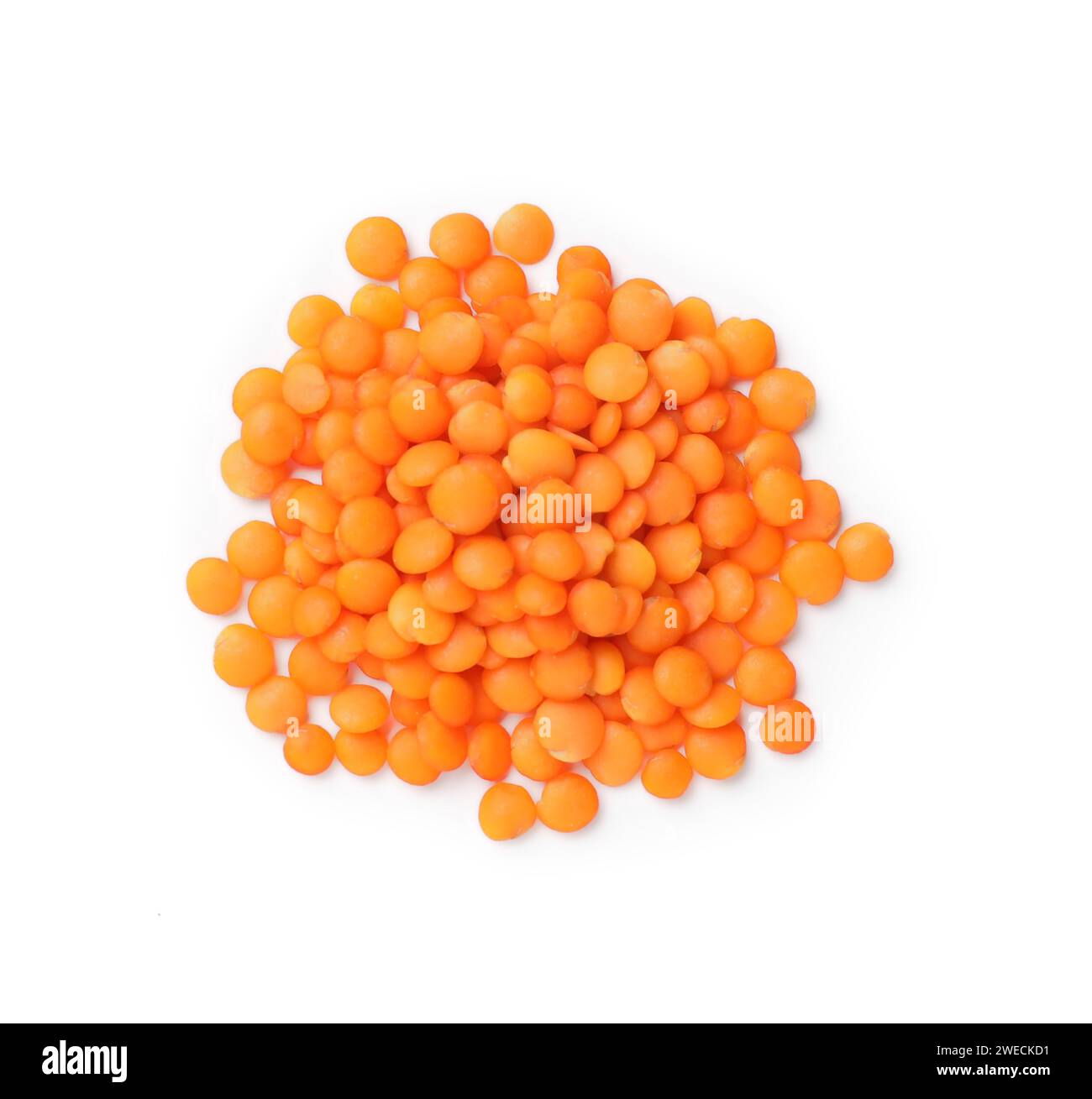 Pile of raw red lentils isolated on white, top view Stock Photo - Alamy