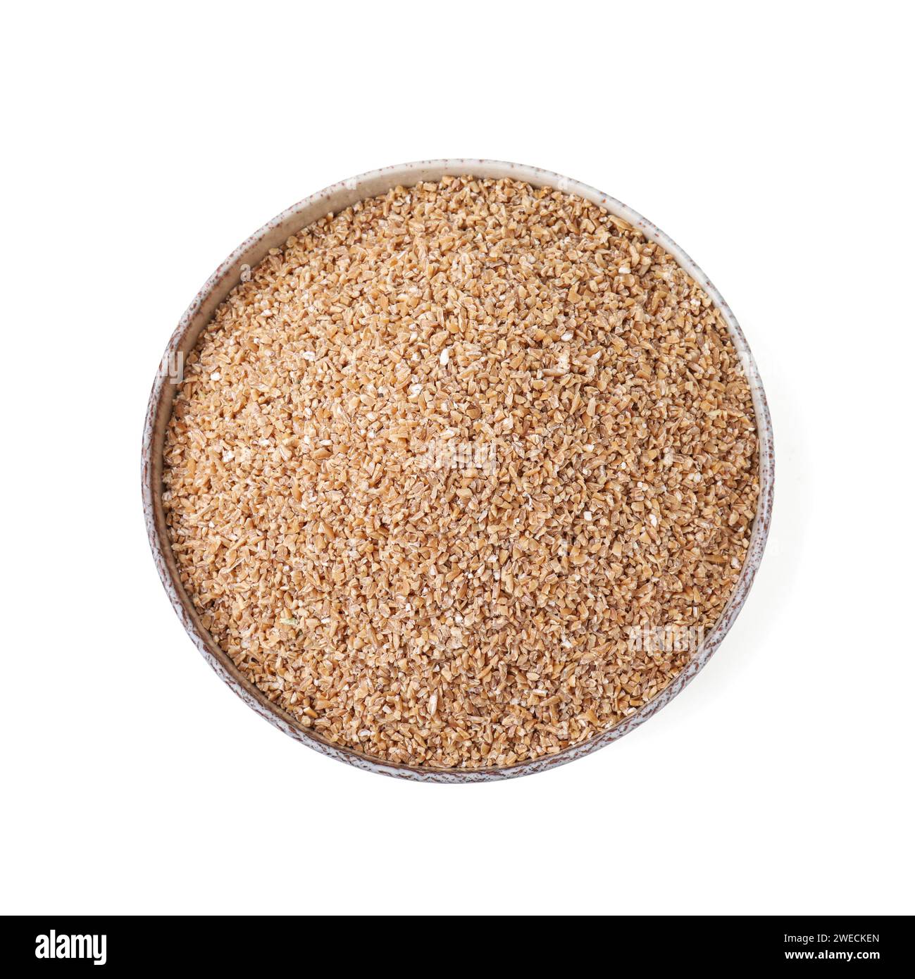 Dry wheat groats in bowl isolated on white, top view Stock Photo - Alamy