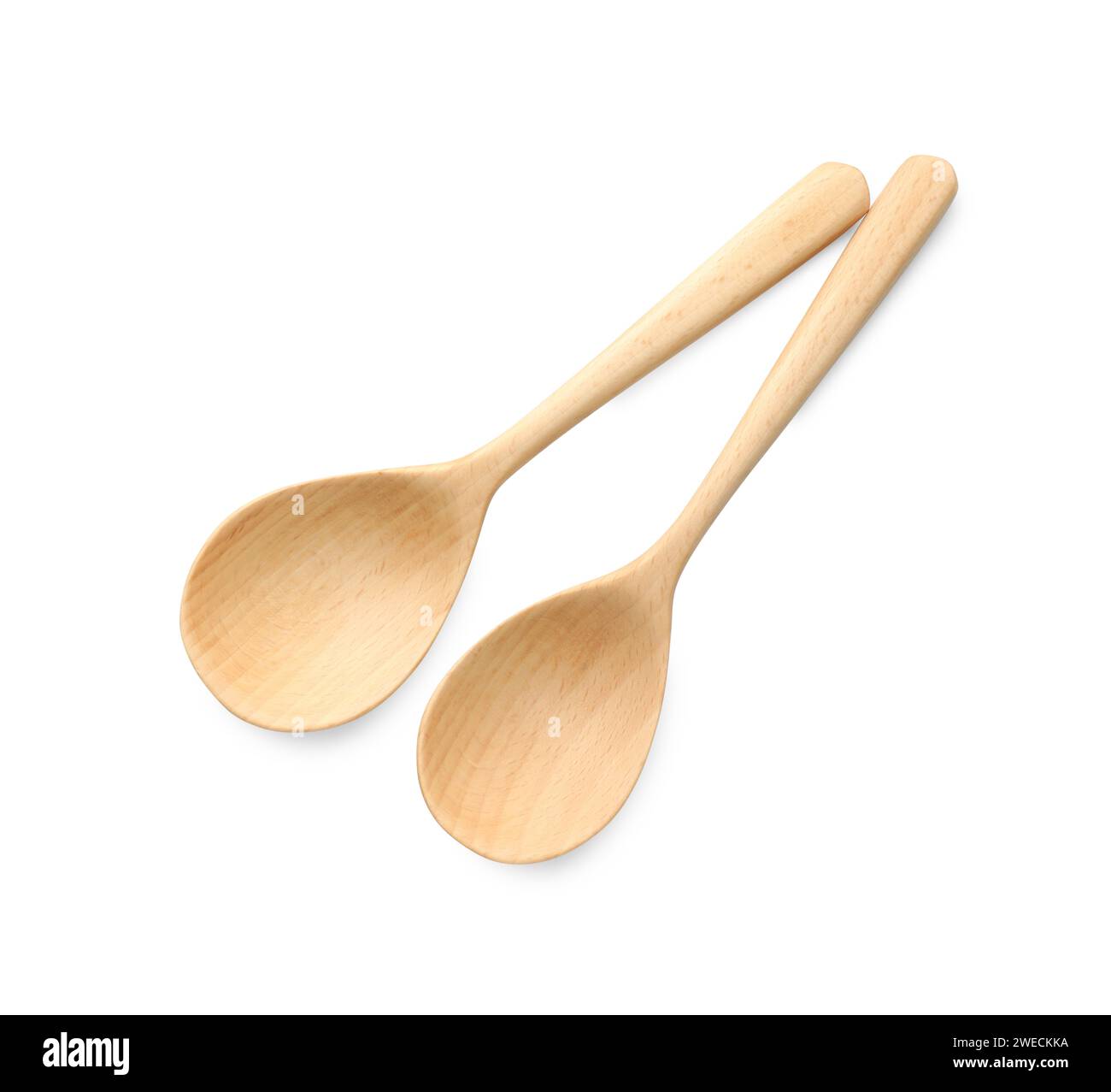 Two wooden spoons isolated on white, top view Stock Photo - Alamy