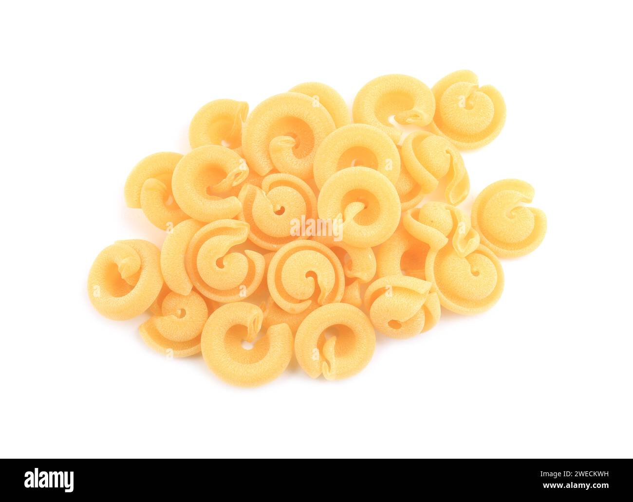 Pile of raw dischi volanti pasta isolated on white, top view Stock ...