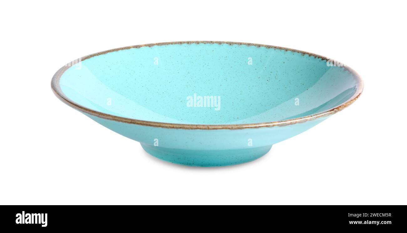 One turquoise ceramic plate isolated on white Stock Photo - Alamy