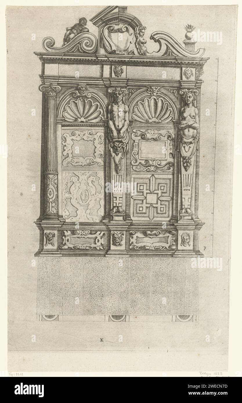 Cabinet, Anonymous, After Crispijn van de Passe (II), 1642 print With variant for the decoration ...