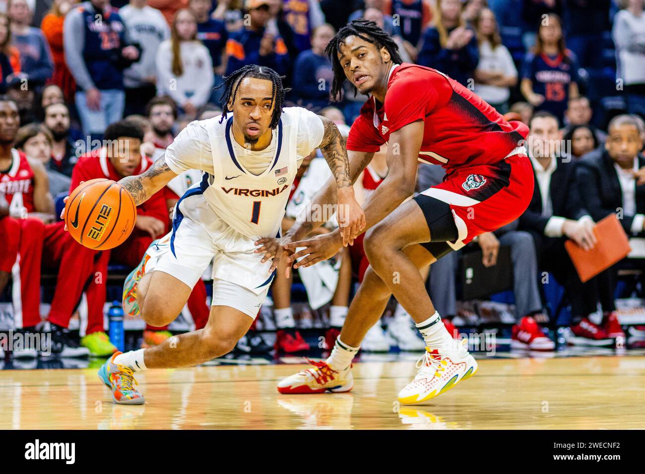 January 24, 2024: Virginia Cavaliers guard Dante Harris (1) drives to ...