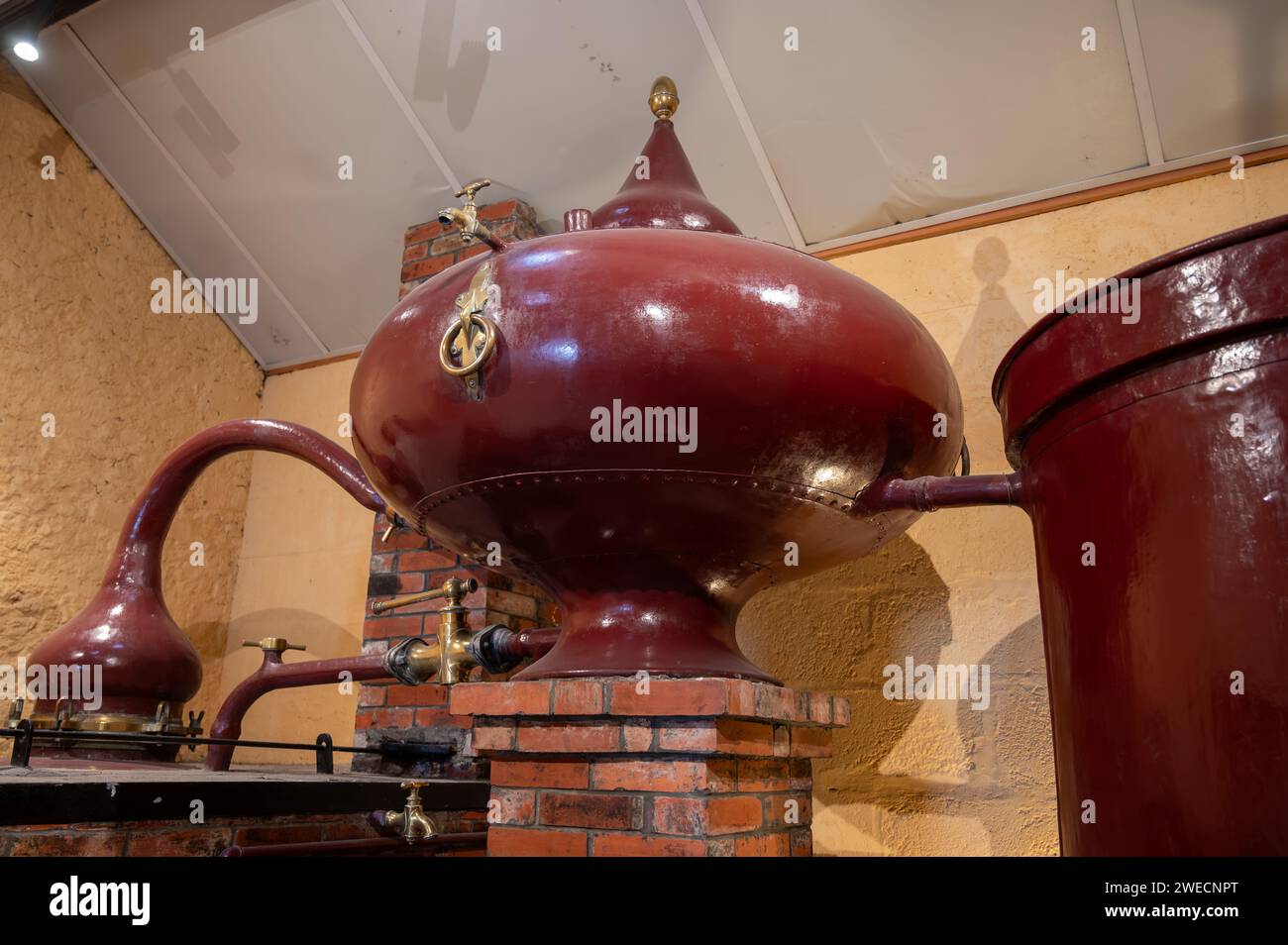 Double distillation process of cognac spirit in Charentias copper still ...