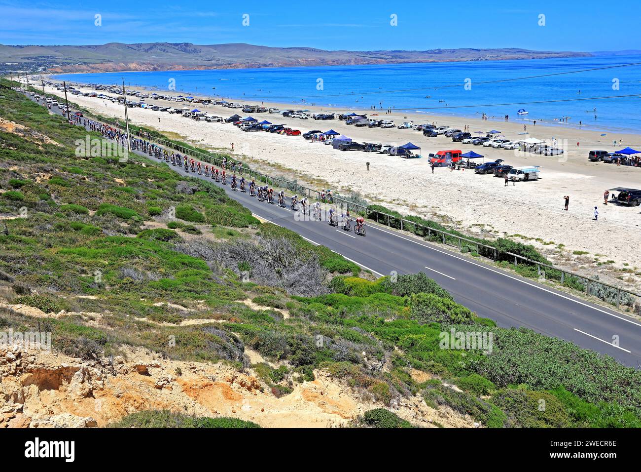 Riders competing during stage 5 of the 2024 Tour Down Under at Aldinga ...