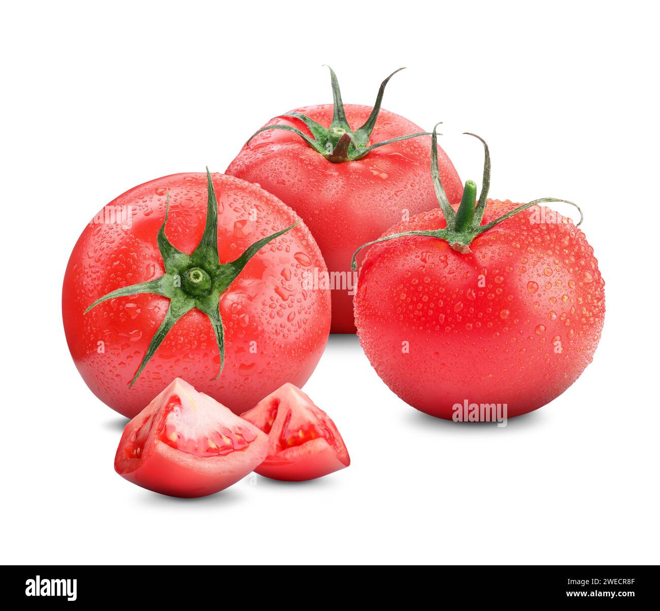 Whole and cut ripe tomatoes isolated on white Stock Photo - Alamy