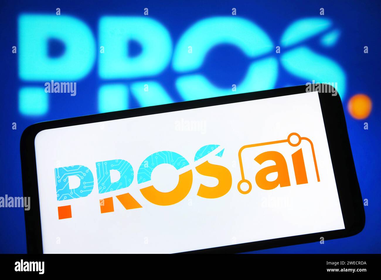 In this photo illustration, PROS AI logo is seen on a smartphone screen ...