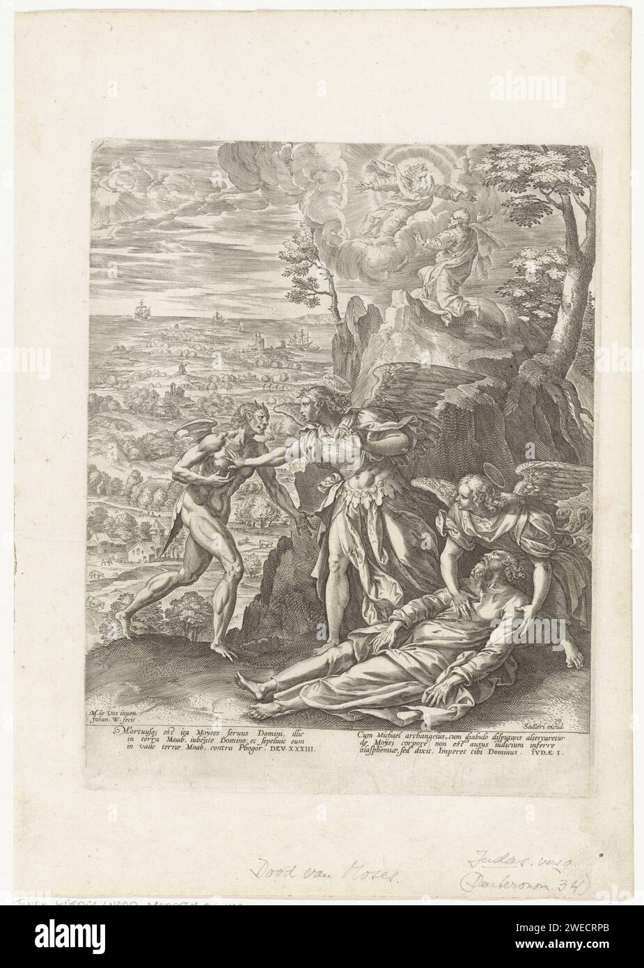 Death of Moses, Johannes Wierix, After Maerten de Vos, 1582 - 1583 ...