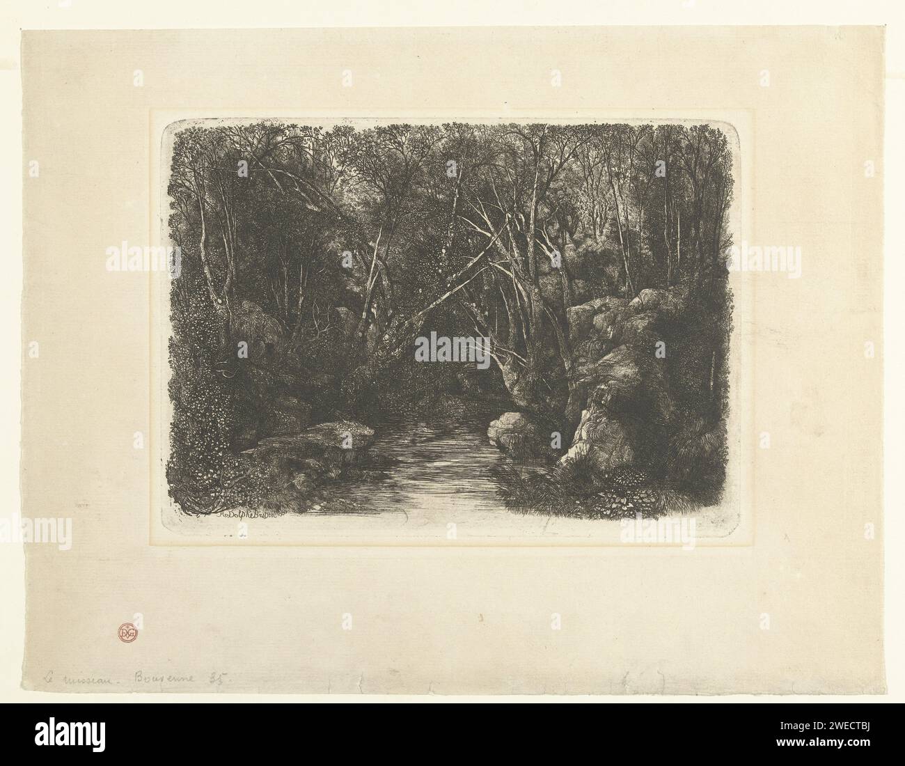 Forest landscape with stream and overhanging trees, Rodolphe Bresdin ...