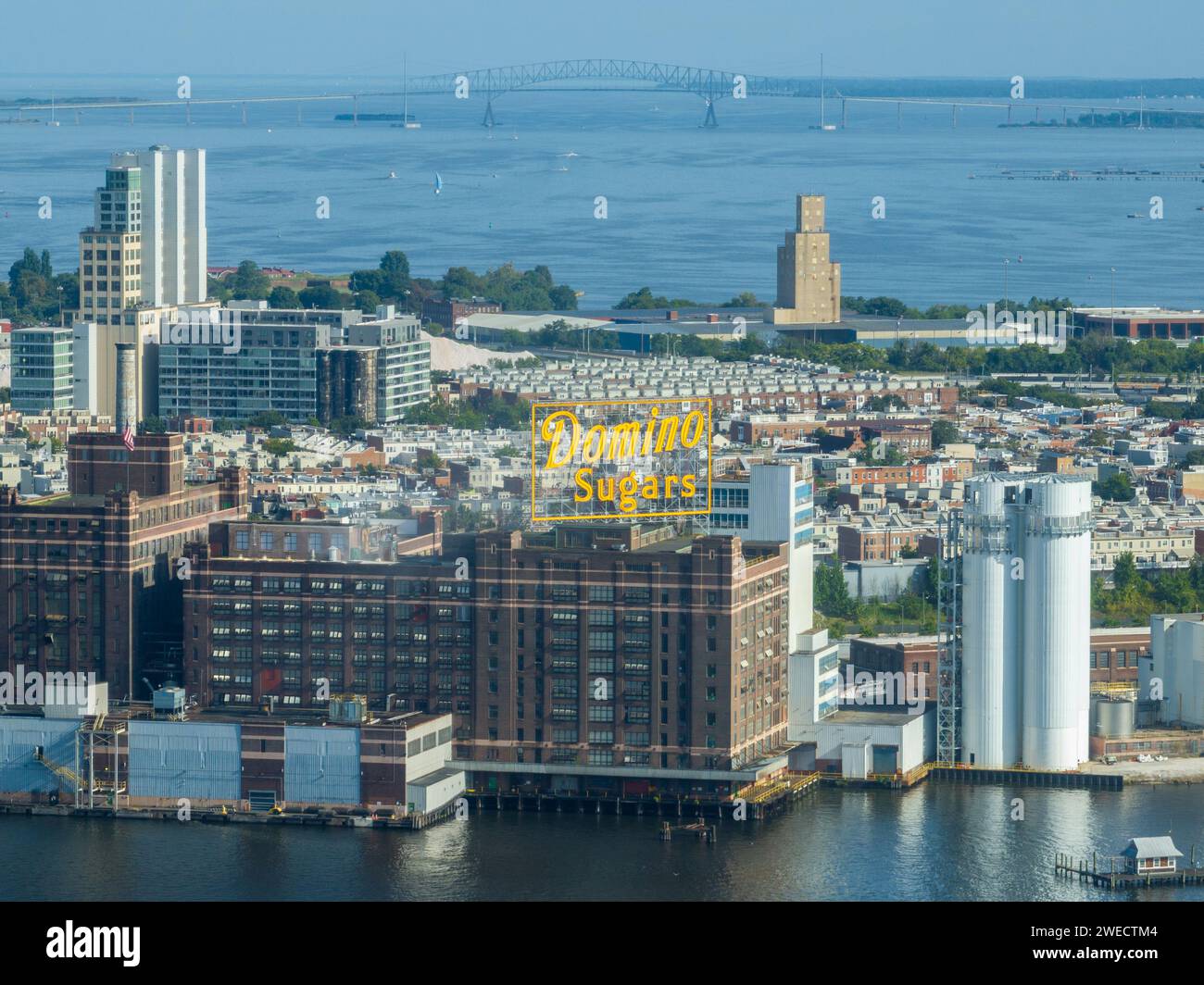 Baltimore, Maryland - Sept 10, 2022: Aerial view of Domino Sugars along ...
