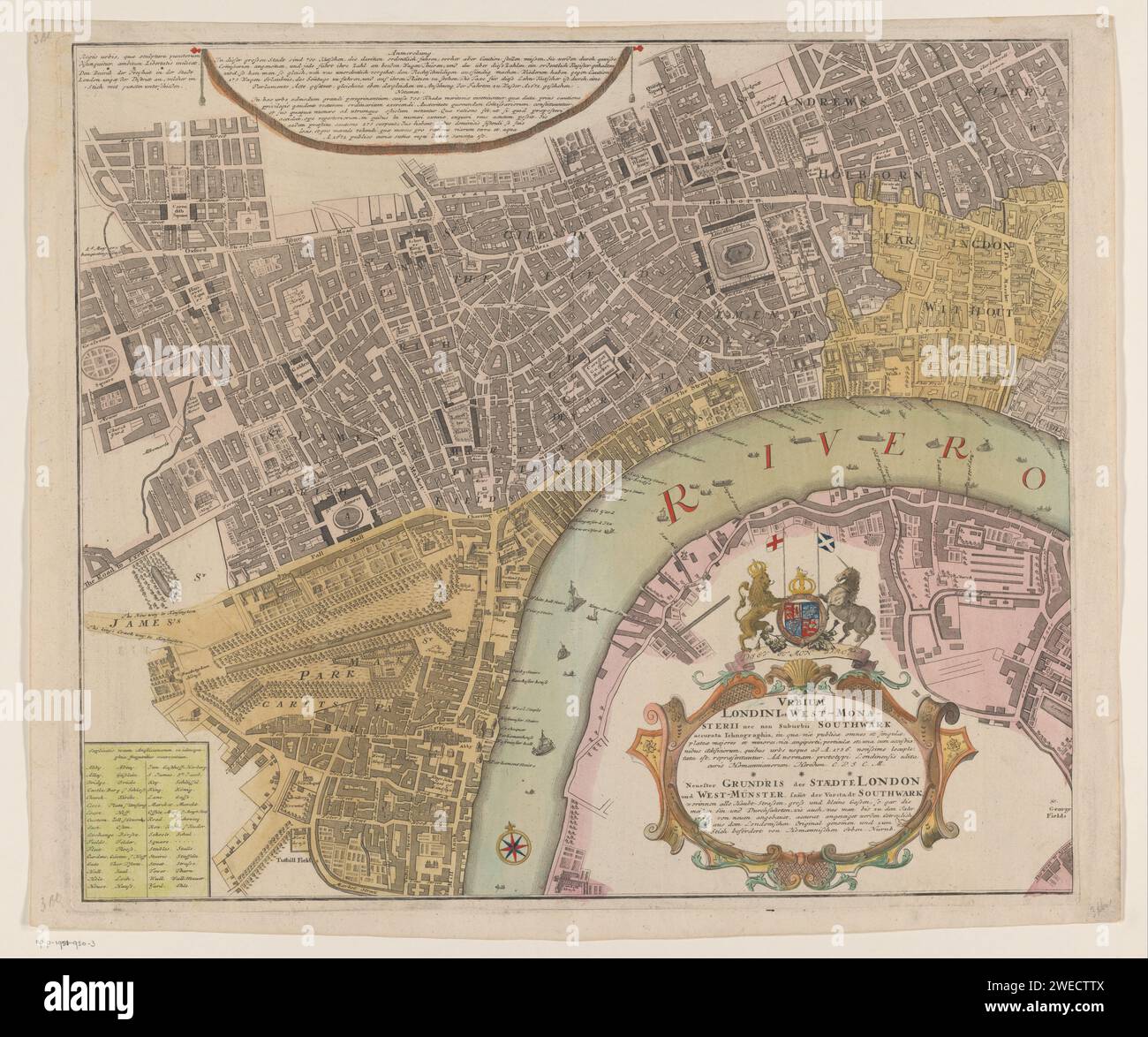 Map of London (left part), Anonymous, 1736 print Nuremberg paper ...