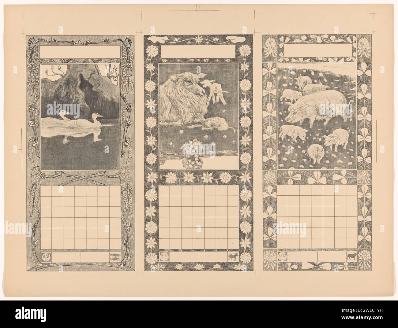 Calendars for February, March and April 1904, Theo van Hoytema, 1904 ...
