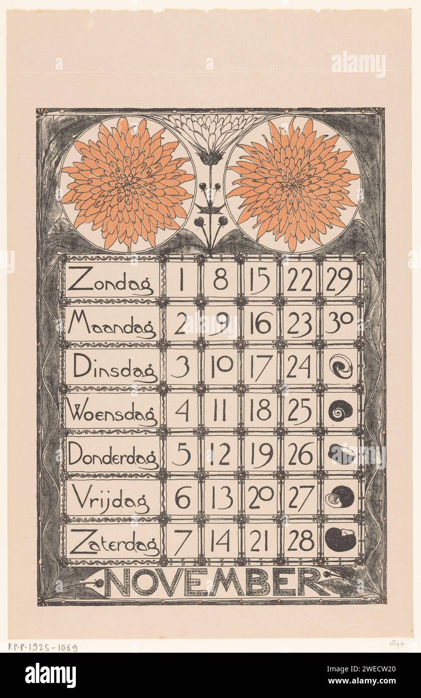 Calendar magazine for November 1896, Theo Nieuwenhuis, 1895 print A ...