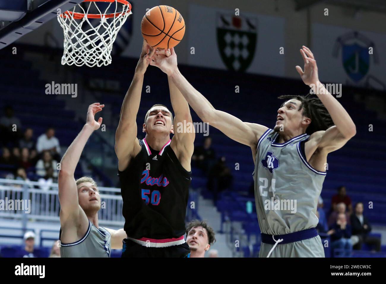 Florida Atlantic center Vladislav Goldin (50) battles for a rebound ...