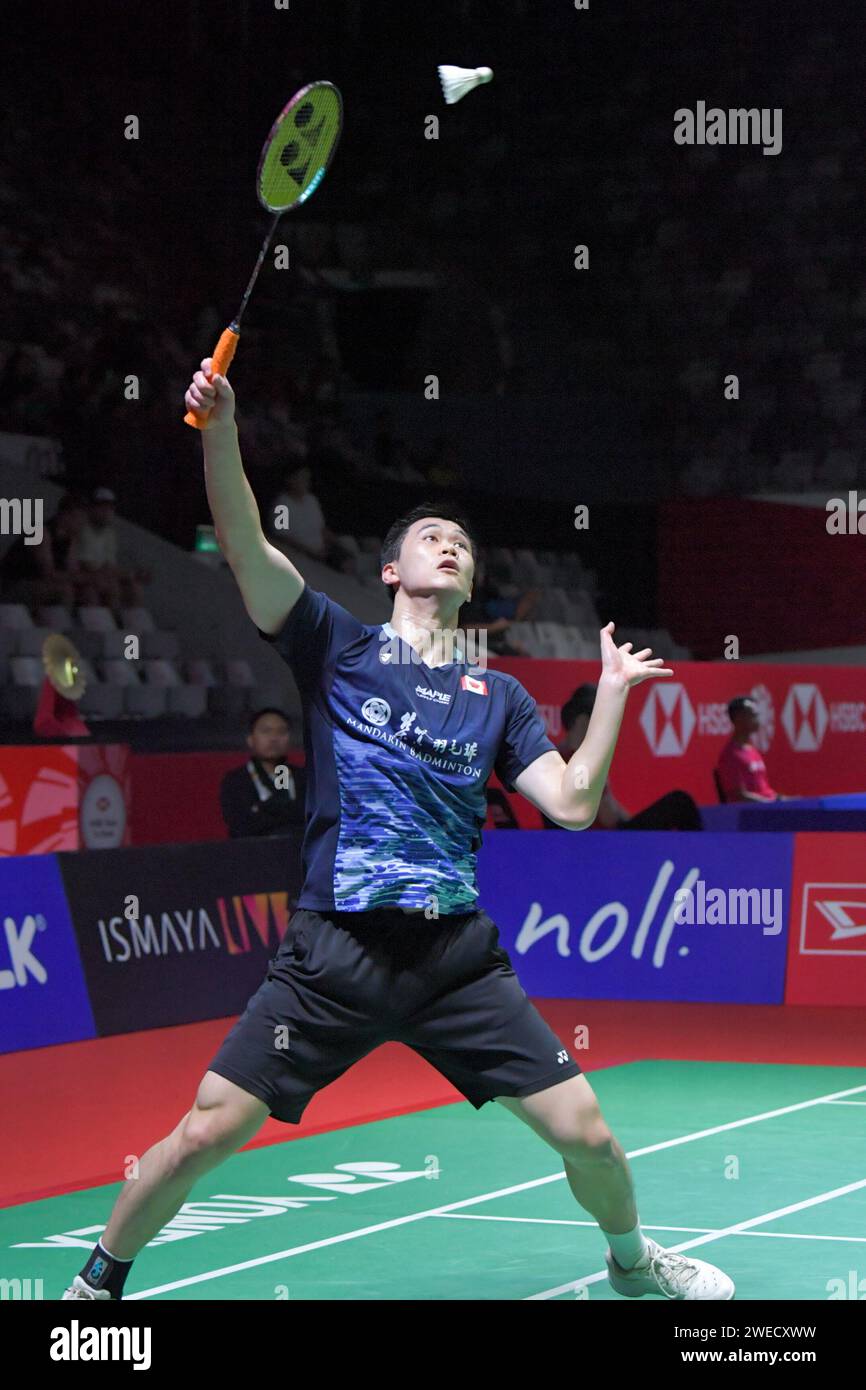 Jakarta, Indonesia. 24th Jan, 2024. Brian Yang hits a return during the ...