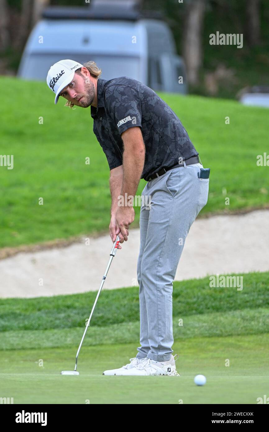 LA JOLLA, CA - JANUARY 24: Chad Hambright (USA) watches his birdie ...