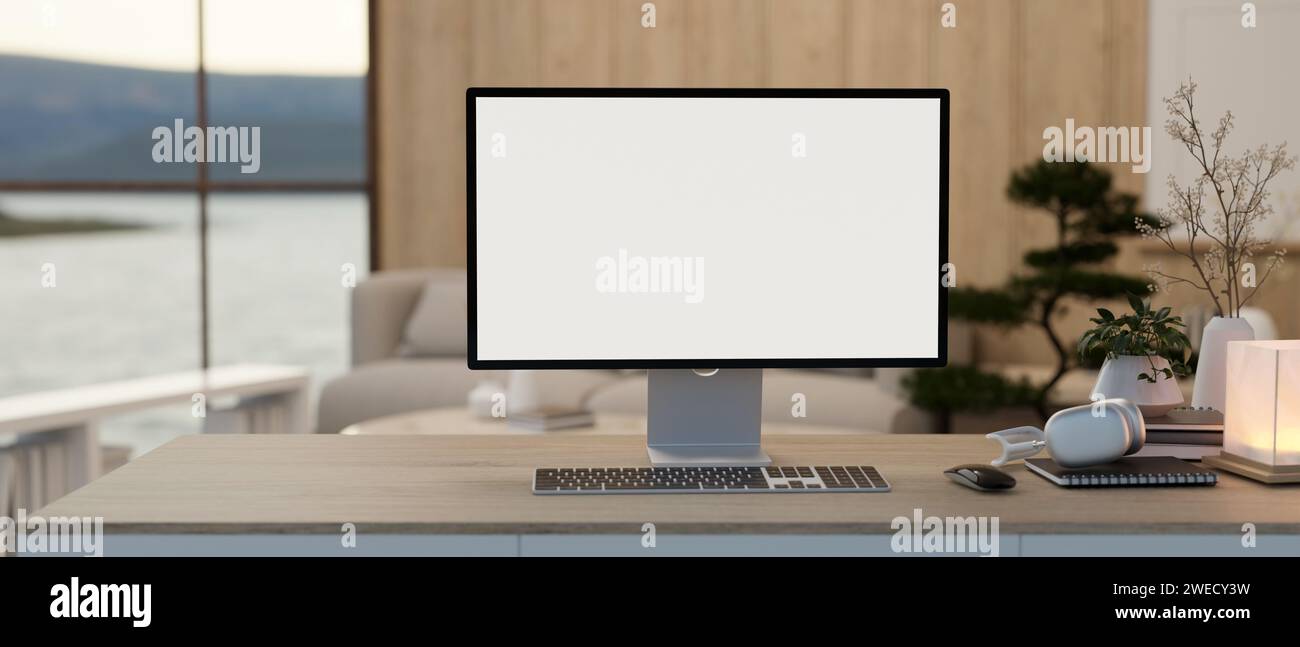 Modern, luxurious private office interior design with a white-screen PC ...