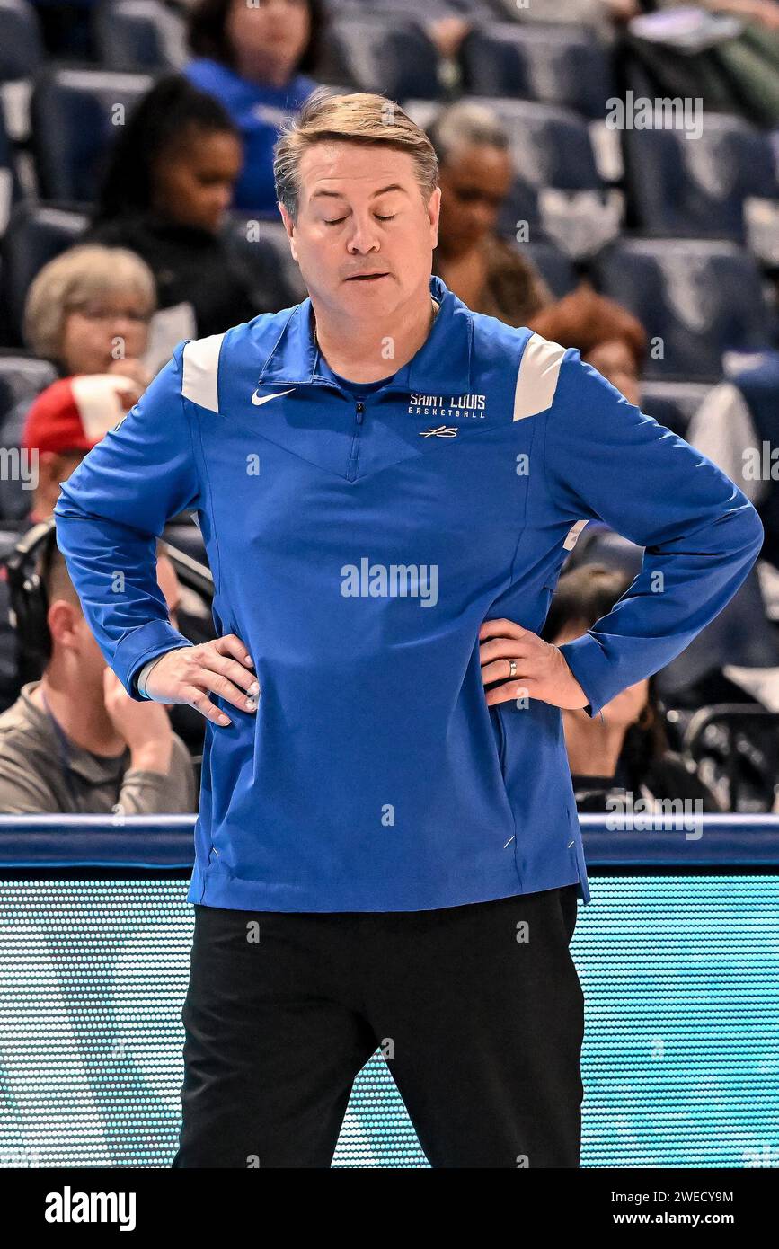 JANUARY 24, 2024: Saint Louis Billikens head coach Travis Ford shows ...