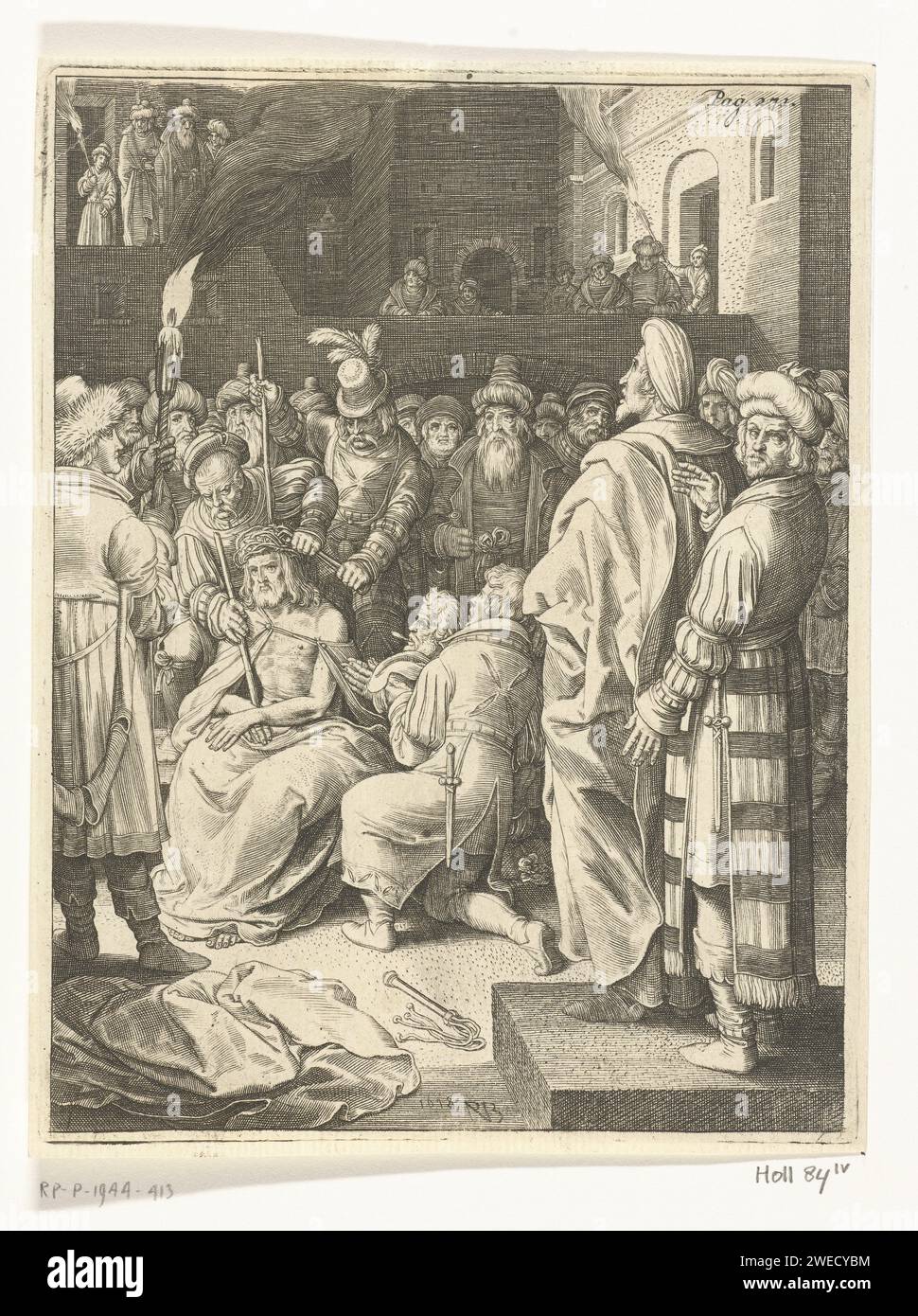 Doornenkring van Christus, Nicolaes de Bruyn, 1618 print Christ sits ...