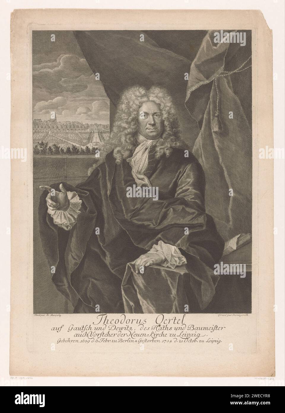 Portrait of theodor Oertel, Martin Bernigeroth, after Adam Manyoki, c ...