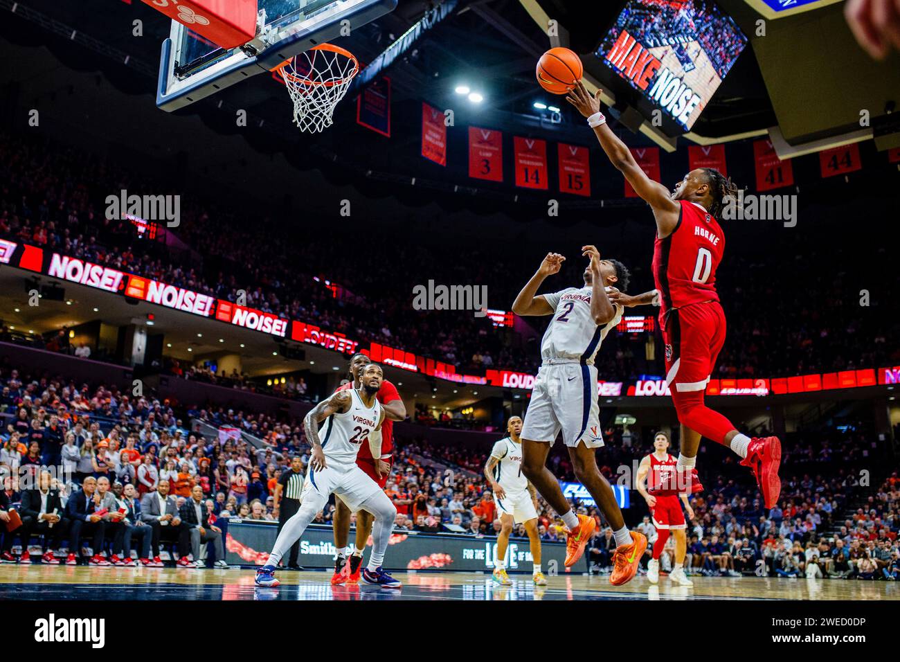 January 24, 2024: NC State Wolfpack guard DJ Horne (0) shoots over ...