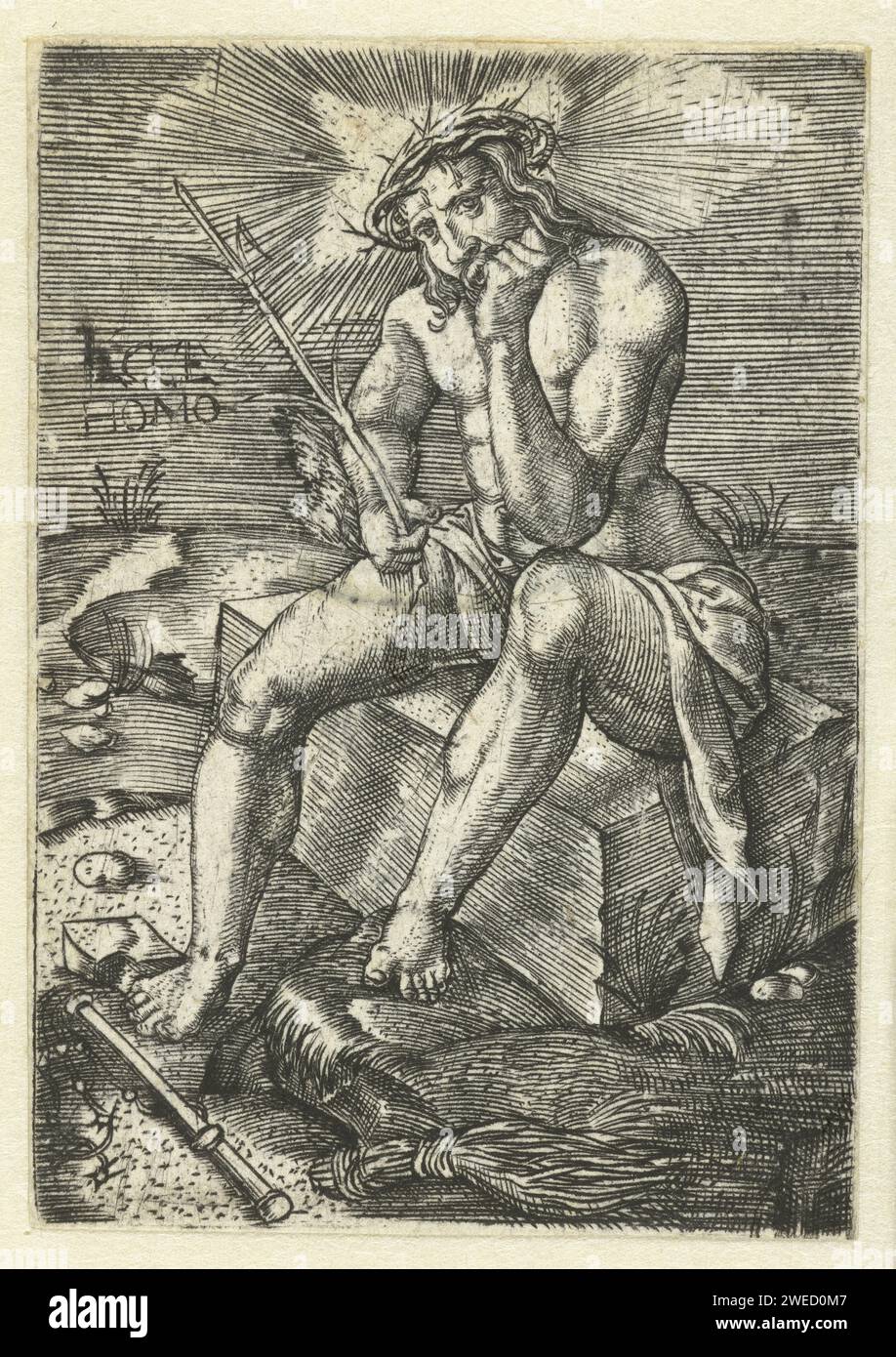 Christ on the cold stone, Jacob Binck, 1510 - 1569 print Christ sitting ...
