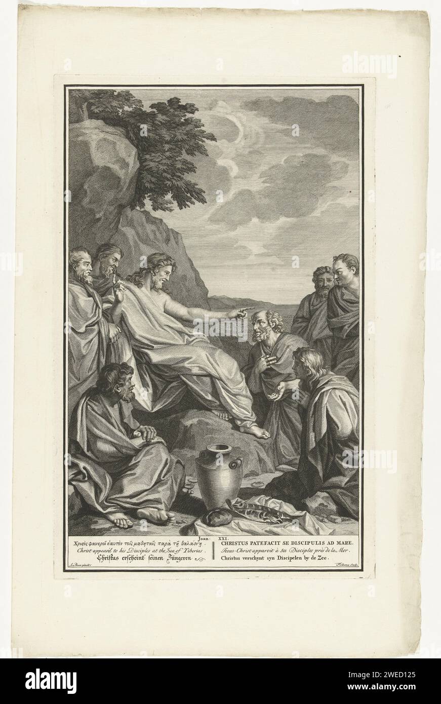 Christ appears at Lake Galilee, Jacob Folkema, After Charles Le Brun, 1702 - 1767 print Christ ...