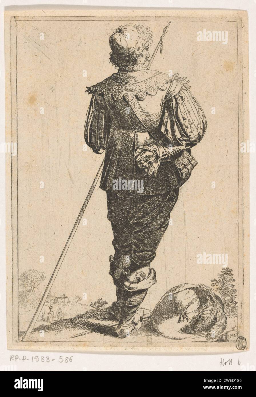 Spear officer, seen on his back, Jacob Duck, 1621 - 1667 print Utrecht ...