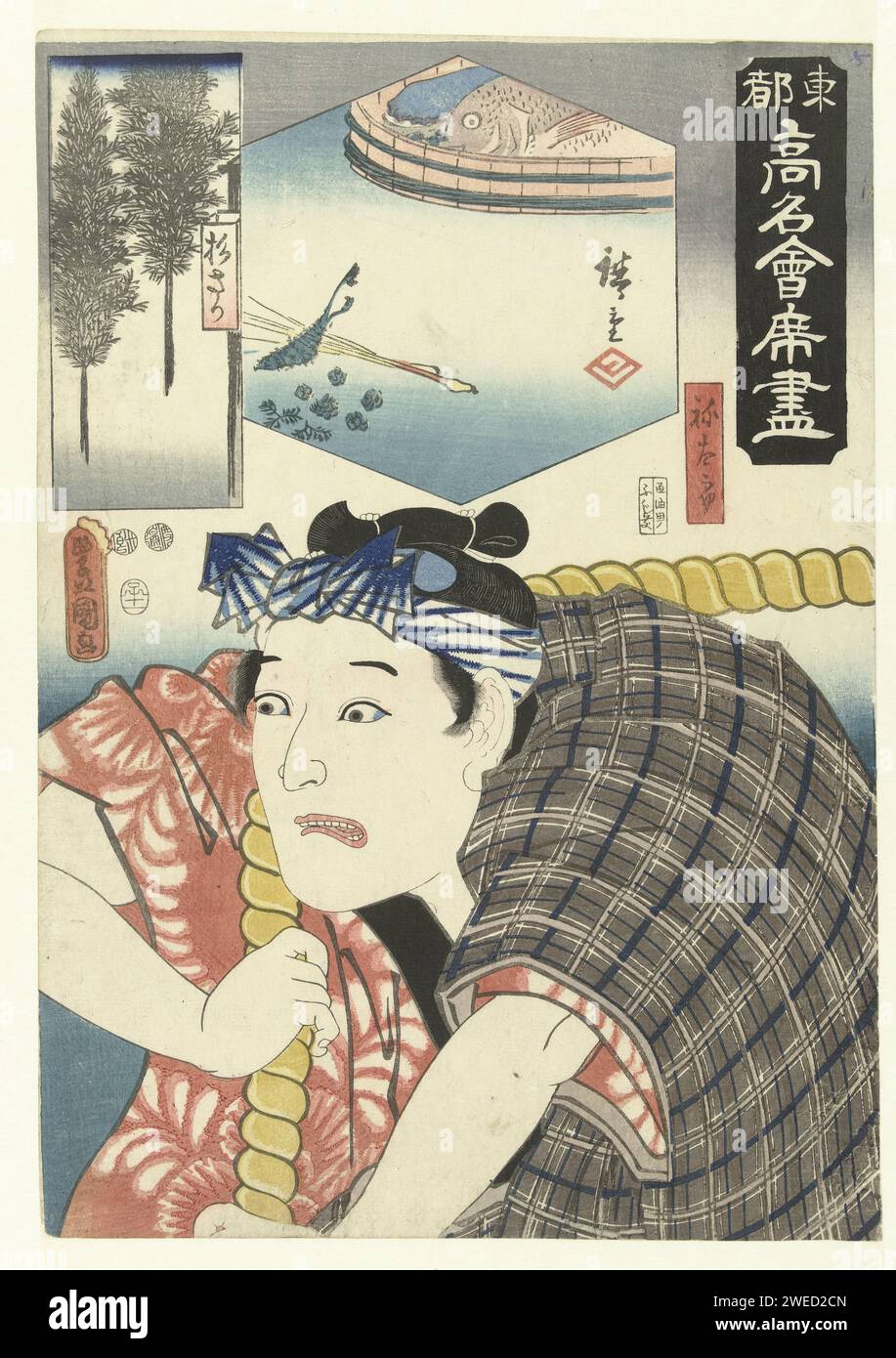 Acteur als Werkman, Utagawa Kunisada (I), 1852 print Actor in the role ...