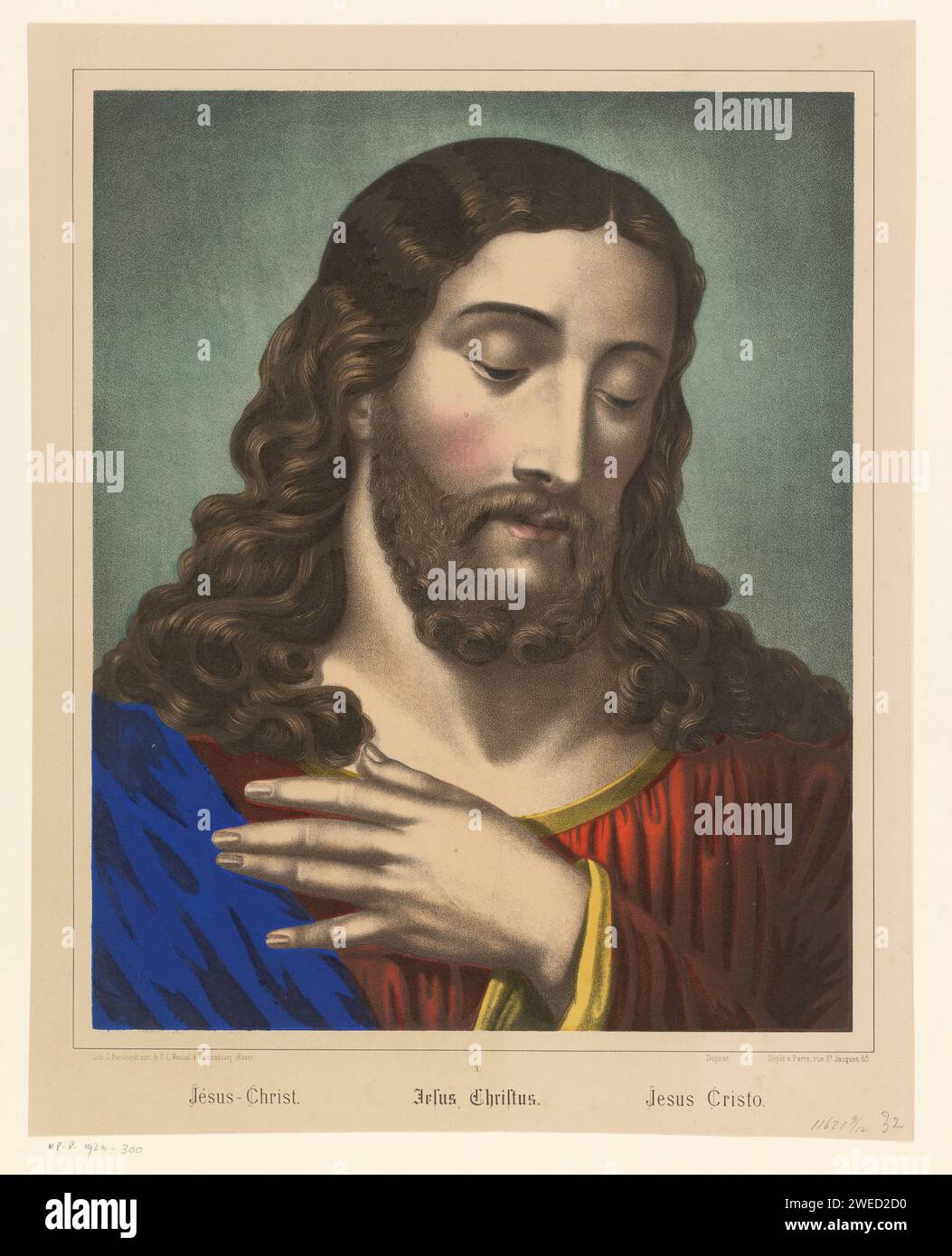 Christ with hand in front of his chest, anonymous, c. 1870 - 1889 print ...