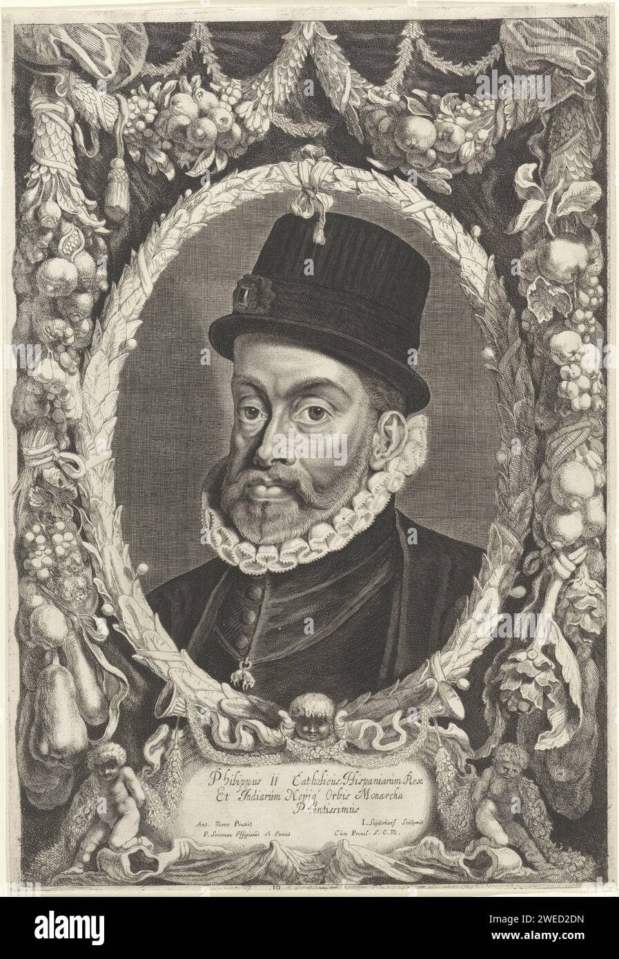 Portrait of King Philip II of Spain, Jonas Suyderhoef, After Pieter ...