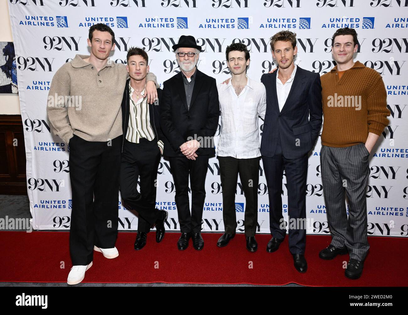 Callum Turner, from left, Barry Keoghan, Gary Goetzman, Anthony Boyle ...