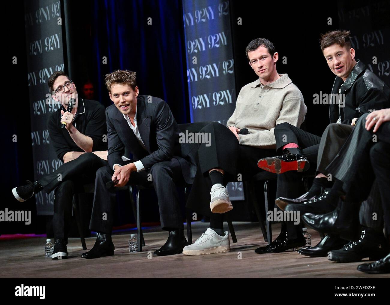 Moderator Josh Horowitz, from left, Austin Butler, Callum Turner and ...