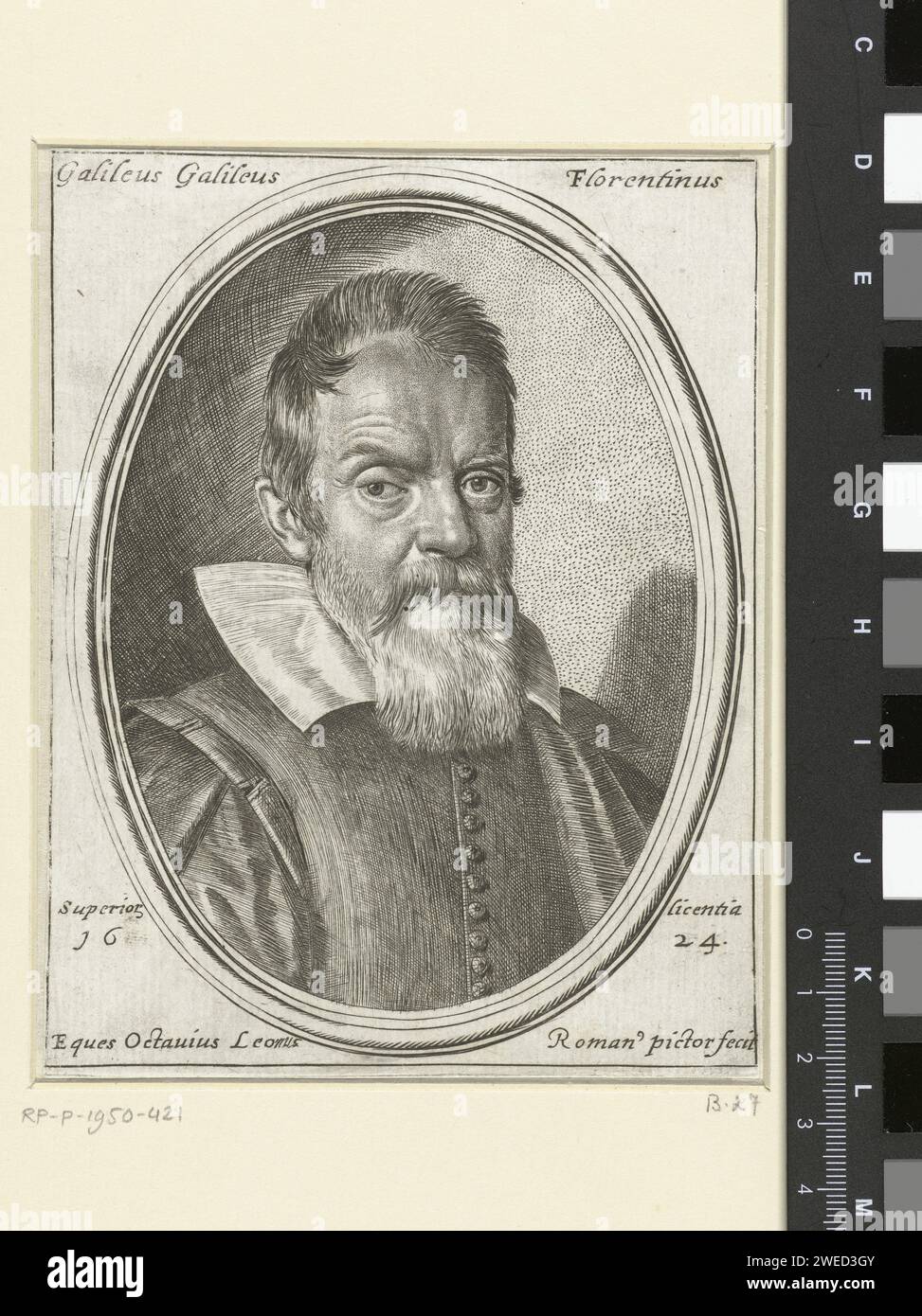 Portret Van Galileo Galilei, Ottavio Mario Leoni, 1624 print Portrait of the physicist and ...