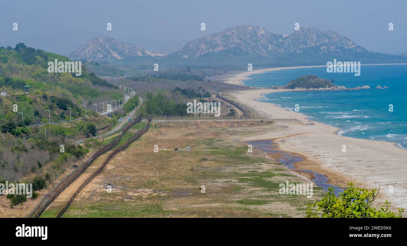 Landscape of Korean DMZ from observation tower at Goseong, South Korea ...
