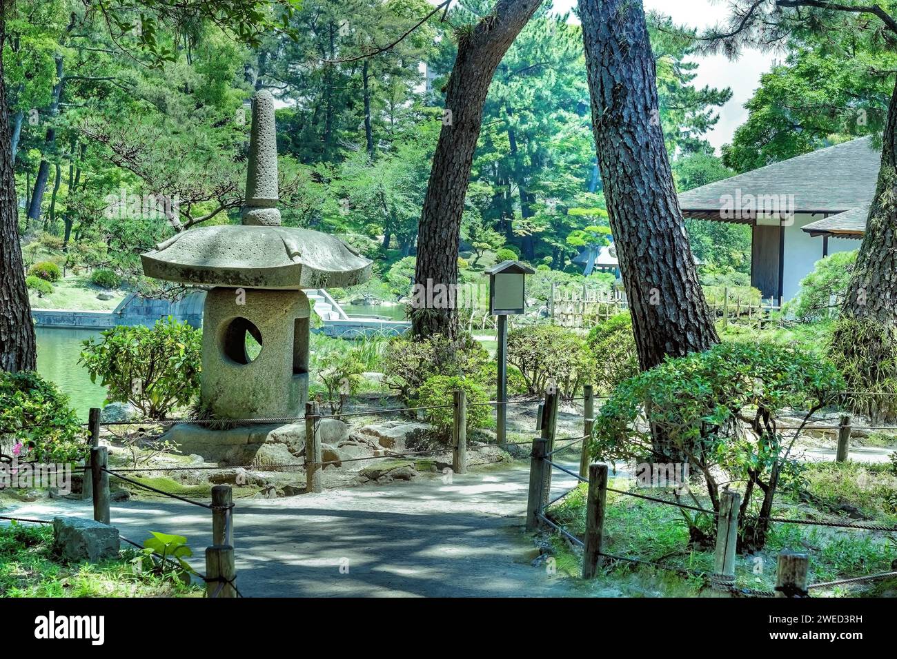 Large stone lantern in Shukkeien gardens in Hiroshima, Japan Stock ...