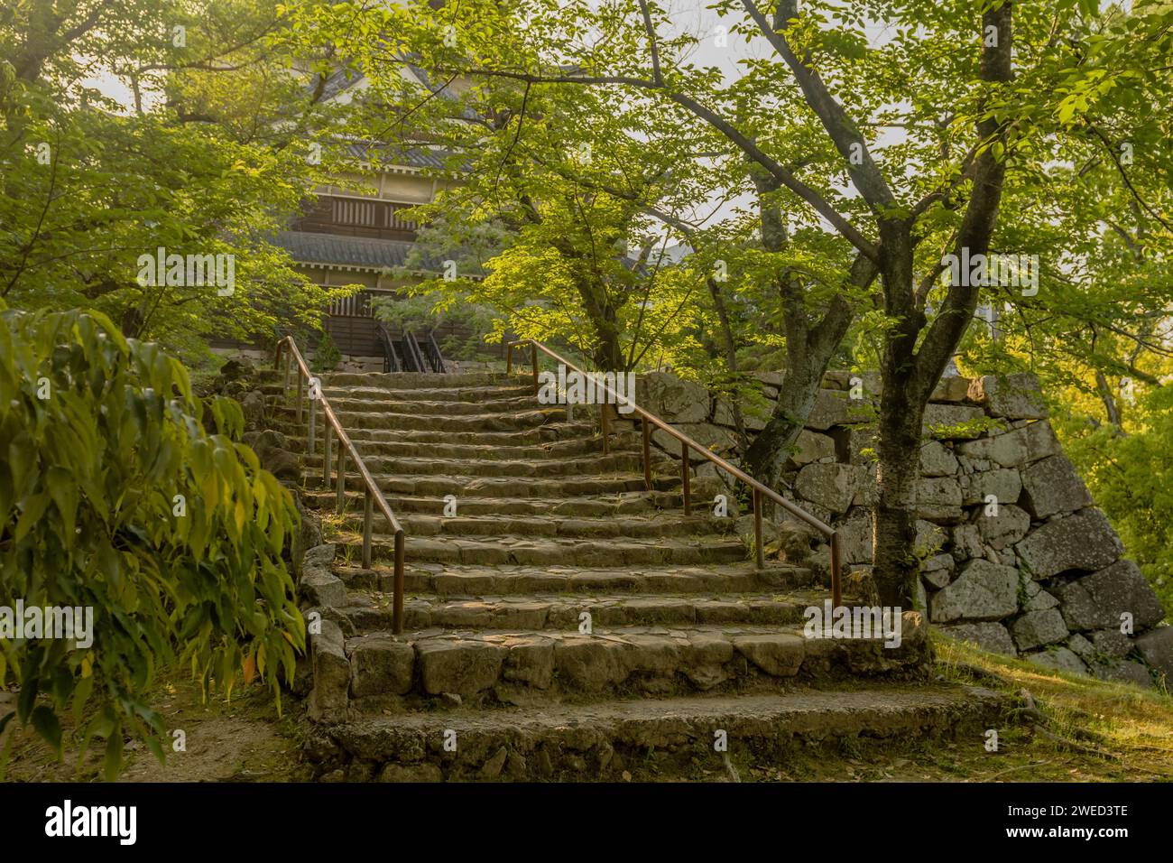 Stairs of boulders on hillside in nature park in Hiroshima, Japan Stock ...