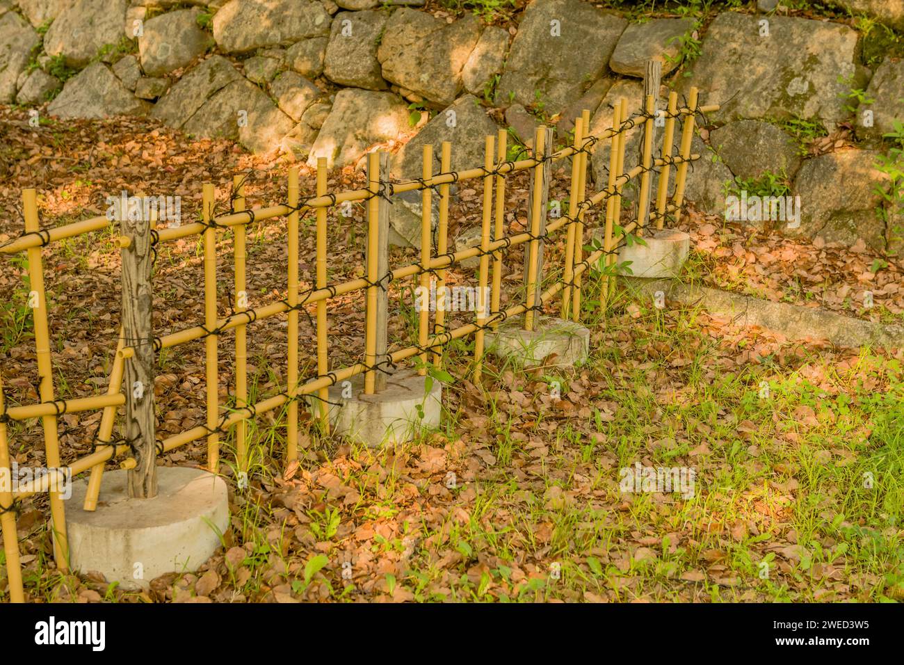 Fence of PVC pipes that resembles bamboo in Hiroshima, Japan Stock ...