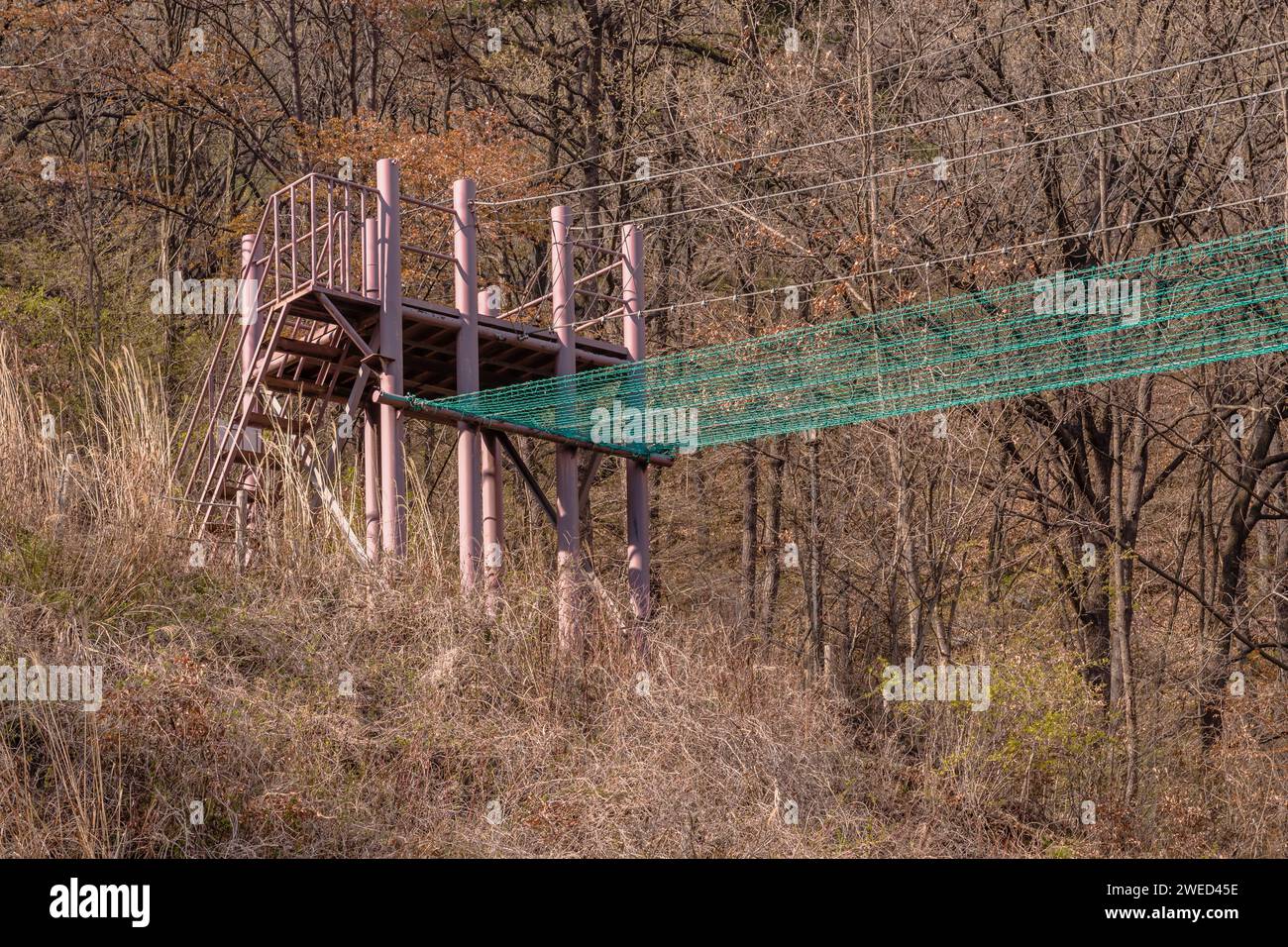 Fire brigade training tower and attached safety net used to practice ...