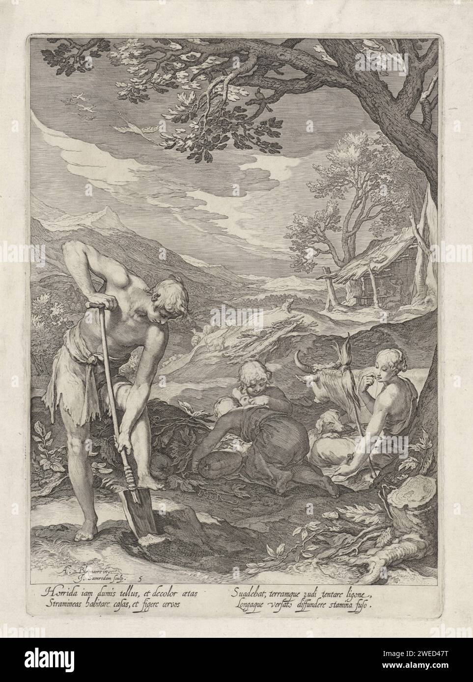 Adam and Eva at work outside the earth's paradise, Jan Saenredam, after Abraham Bloemaert, 1604 ...