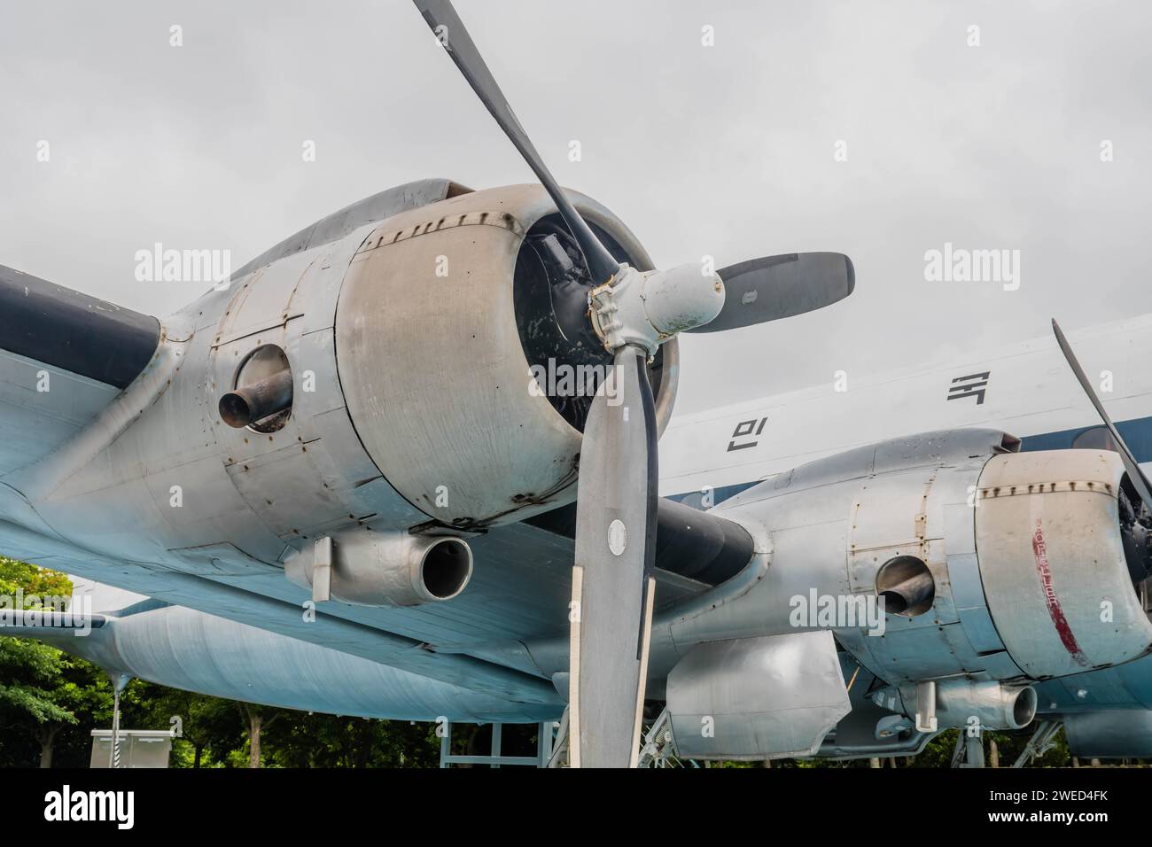 Radial engines mounted on wing of C-54 Skymaster on display at museum ...